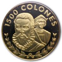 Costa Rica - 1500 Colones Kolumbus und Coronado 1982 - 6,98g Gold im ...