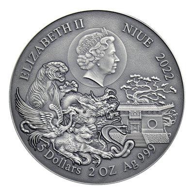 Niue - 5 NZD Shaolin Kung Fu Schlange 2022 - 2 Oz Silber